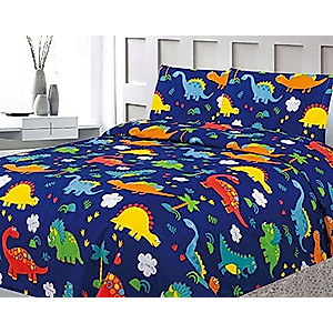 LinenTopia 8 Piece Dinosaur Queen Bedding Set for Boys, Bed in a Bag, Kids Comforter Set with Bed Sheets, Pillow Case, Toy Pillow, Toddler Bedroom Kit, Dinosaur Room Decor for Boys, Queen Size