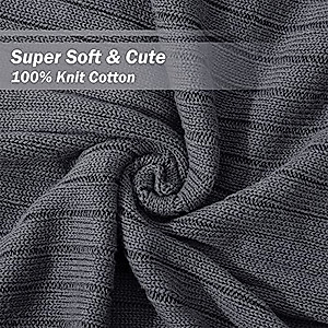 Fomoom Pom Pom Throw Blanket, Chunky Knit Pom Poms Throw Blanket, Decorative Knitted Cotton Blanket with Pompom Tassels for Gift (Dark Gray, 59"x79")