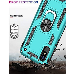 IKAZZ Galaxy A10e Case with Screen Protector,Military Grade Shockproof Cover Pass 16ft Drop Test with Magnetic Kickstand Car Mount Holder Protective Phone Case for Samsung Galaxy A10e Turquoise