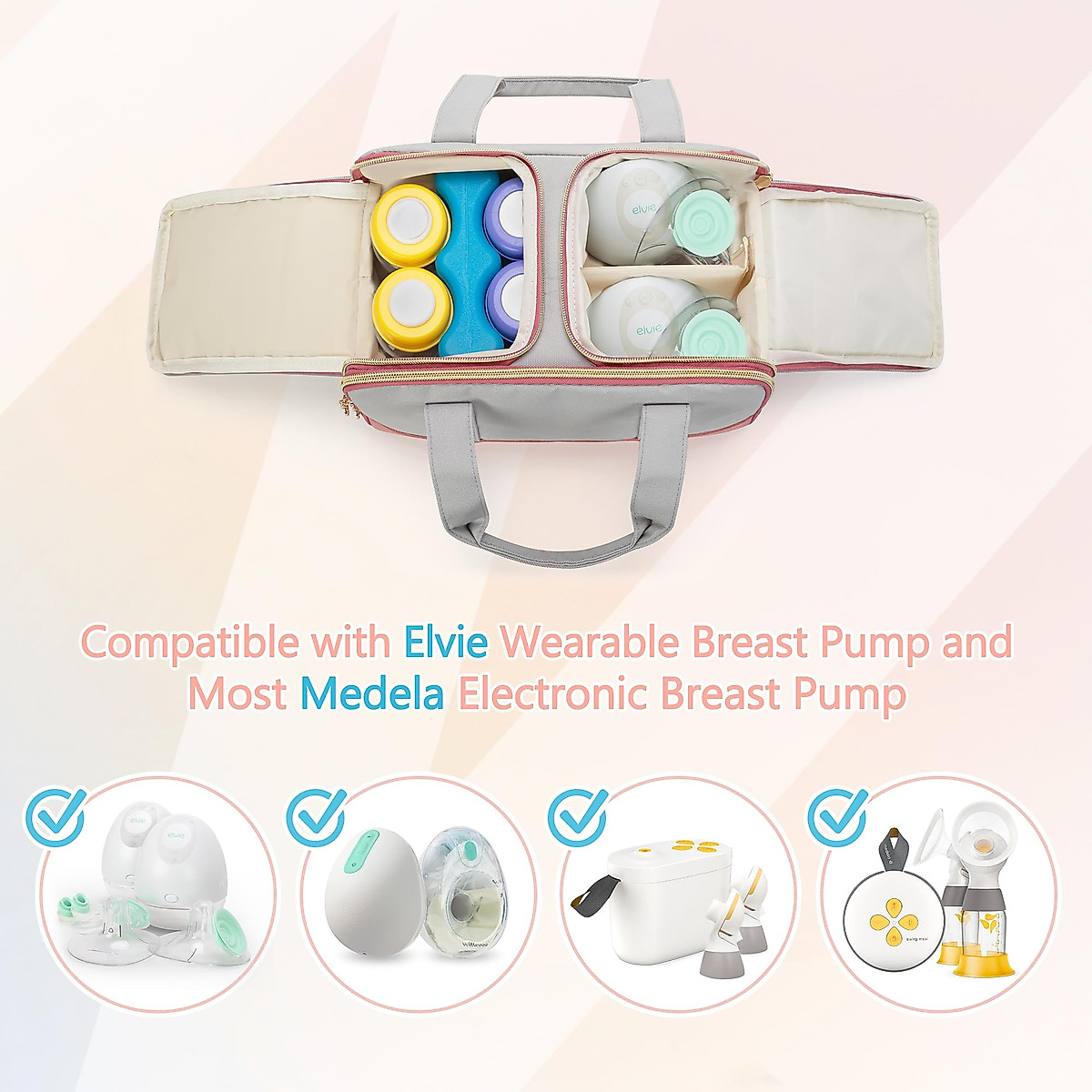 Damero Wearable Breast Pump Bag Compatible with Elvie Breast Pump and Most Medela Electronic Pumps, Tote Bag for Wearable Breast Pump, Pump Parts and Ice Pack, Patent Design