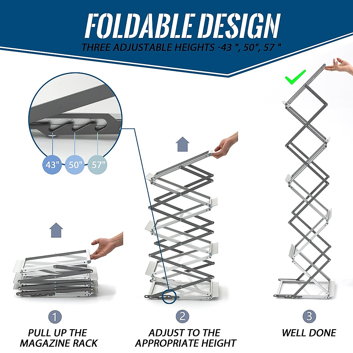 6 Pockets Literature Catalog Rack, Foldable Magazine Brochure Display Stand, Magazine Floor-Standing with Portable Oxford Bag, Aluminum Pop up Brochure Stand for Trade Show