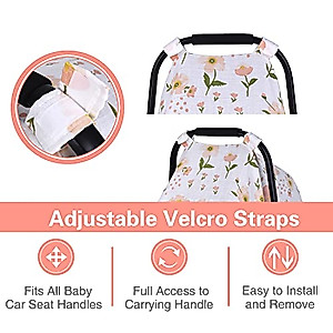 Muslin Carseat Cover for Babies, Metplus Breathable Infant Carseat Cover Lightweight Baby Carrier Cover for Girls Boys, Fit Spring Summer/Hot Days/Warm Weather, Pink Floral
