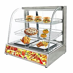 TECHTONGDA Commercial Countertop Food Display Case Electric Food Warmer Case for Pizza Dessert Food Display Cabinet 3 Tiers 700W