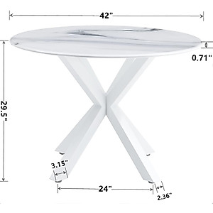 42" Round Dining Table for 4, White Tulip Table,Mid-Century Modern Circle Table with Faux Printed Marble Top and Metal Cross Legs for Home and Kitchen Small Space