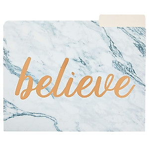 12 Pack Marble Decorative File Folders, Letter Size for Women, Cute Rose Gold with 1/3 Cut Tabs for Women, 6 Inspirational Designs (9.5 x 11.5 in)