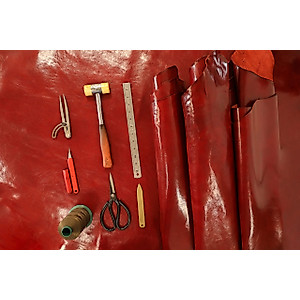 Full Grain Vegetable Tanned Tooling Leather Square 1.2-1.6mm (3-4oz) Thick Pre-Cut Cowhide Leather Sheet for Leather Crafting (6 x 12 in, Red)