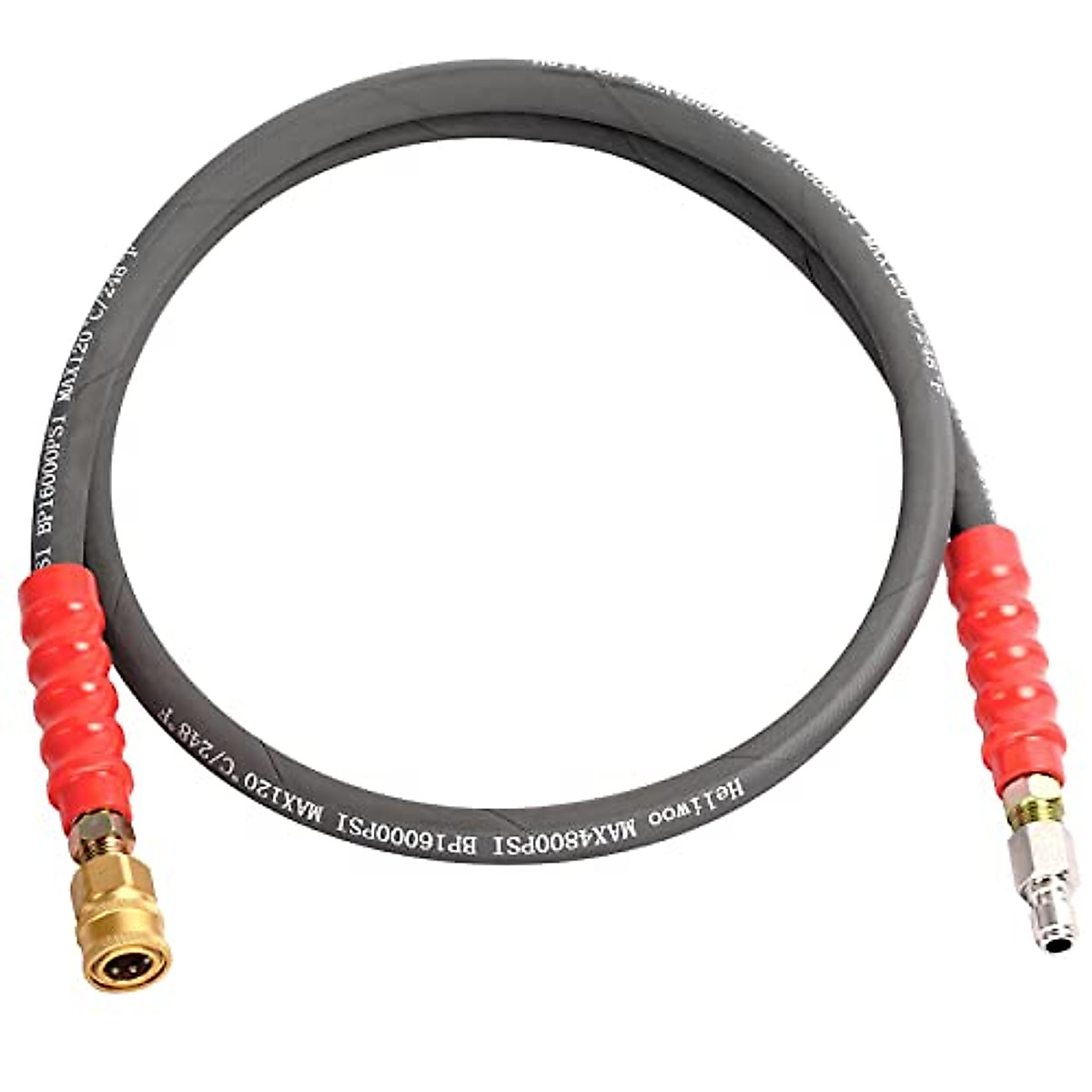 Heliwoo Pressure Washer Whip Hose 5FT, 3/8'' Hose Reel Connector Hose for Power Washer, 248°F Hot Water Jumper Hose with 3/8'' Quick Connect Adapter Set, Steel-Braided-4800 PSI