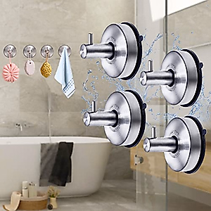 AOSION 4PCS SUS 304 Stainless Steel Suction Cup Hooks Shower Hook Suction Hangers,Removable for Bathroom,Kitchen,Towel,Brushed Finished, Silver (Style A)