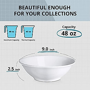 LIFVER Soup Bowls, 48 oz Large Deep Bowls, White Ceramic Bowls, Noodle Pho Bowls, Salad Bowls, Pasta bowls, Bowls for Ramen Noodle Pho Cereal, Set of 4, Dishwasher & Microwave Safe