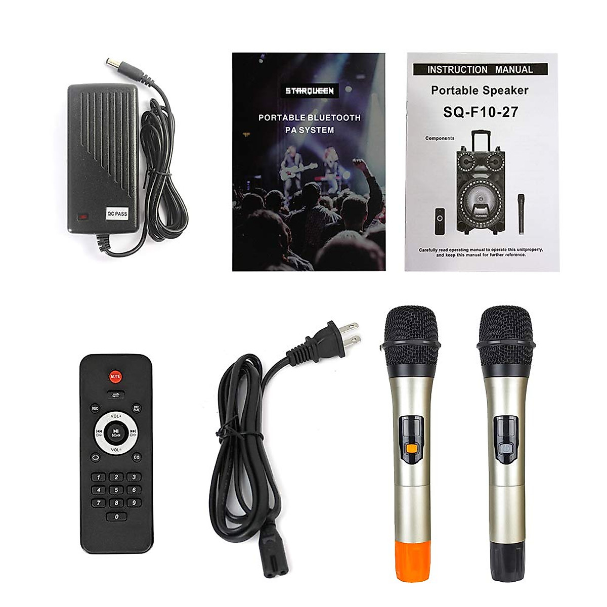 Starqueen Karaoke Machine Portable Karaoke Speaker for Adults and Kids 12” Woofer Rechargeable PA System with 2 Wireless Micorphone/Remote/Wheels/DJ Lights, Karaoke Party Amplifier Sound System