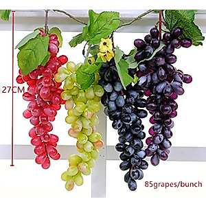 URTop 4 Bunchs of Artificial Black,Red, Green and Purple Large 85pcs Grapes Plastic Fake Decorative Fruit Food Lifelike Home Wedding Party Garden Decor Mini Simulation Fruit Photography Props