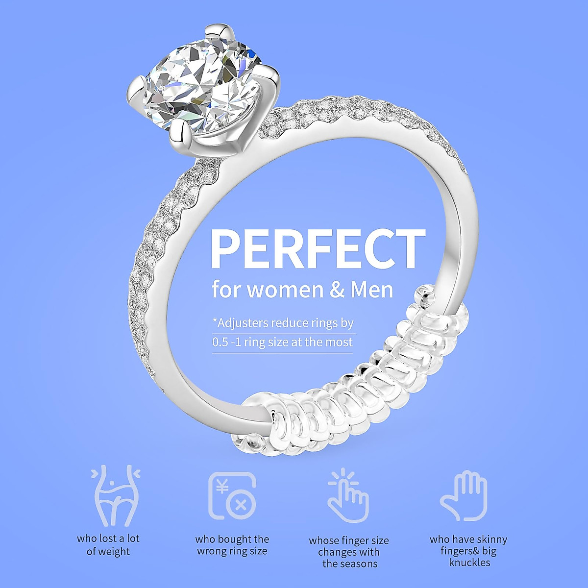 Ottemax Ring Size Adjuster for Loose Rings - 20 Pack 6 Sizes Invisible Jewelry Sizer, Mandrel for Making Jewelry Guard, Spacer, Sizer, Fitter - Spiral Silicone Tightener Set with Polishing Cloth