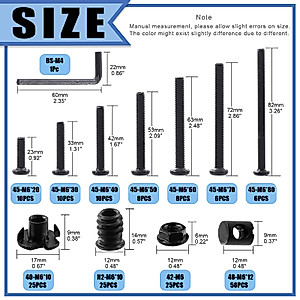 Glarks 192Pcs M6x20/30/40/50/60/70/80mm Baby Bed Crib Screws Bolts Hex Socket Head Cap Screw with Barrel Nuts, Threaded Insert Nuts, T-Nut, Flange Nut and Allen Wrench for Wood, Cabinetry, Furniture