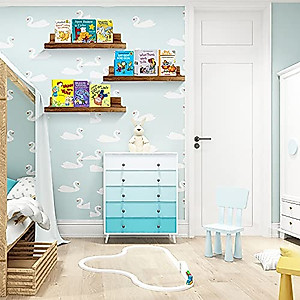 24 Inch Wooden Floating Shelves Wall Mounted Set of 3 Rustic Large Wall Shelves Picture Photoes Ledge Shelf for Bedroom Living Room Bathroom Kitchen Office Organizer 3 Different Sizes Dark Brown