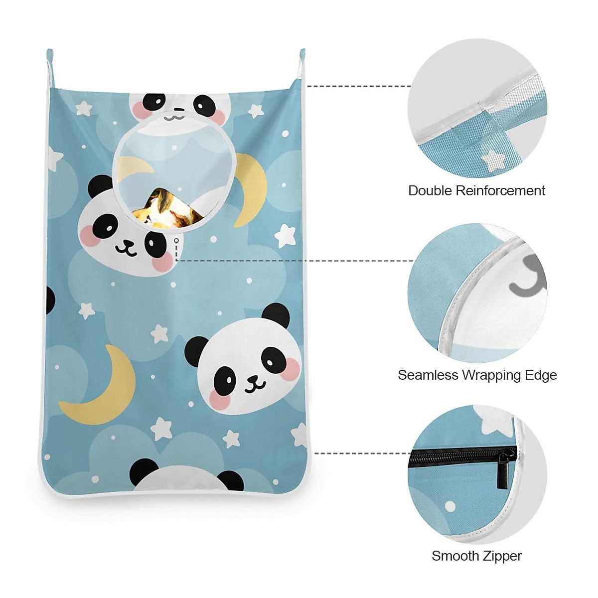 Jthubd Panda Laundry Hamper Set of 1 Hanging Laundry Bag Foldable Laundry Basket for Holding Dirty Clothes and Saving Space 29.5×20inch