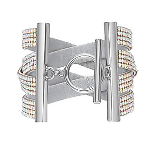 Badgley Mischka Women's Bracelet - Layered Multi Strand Crystal Crossover Toggle Open Cuff Bangle Bracelet, Rainbow Rhinestone