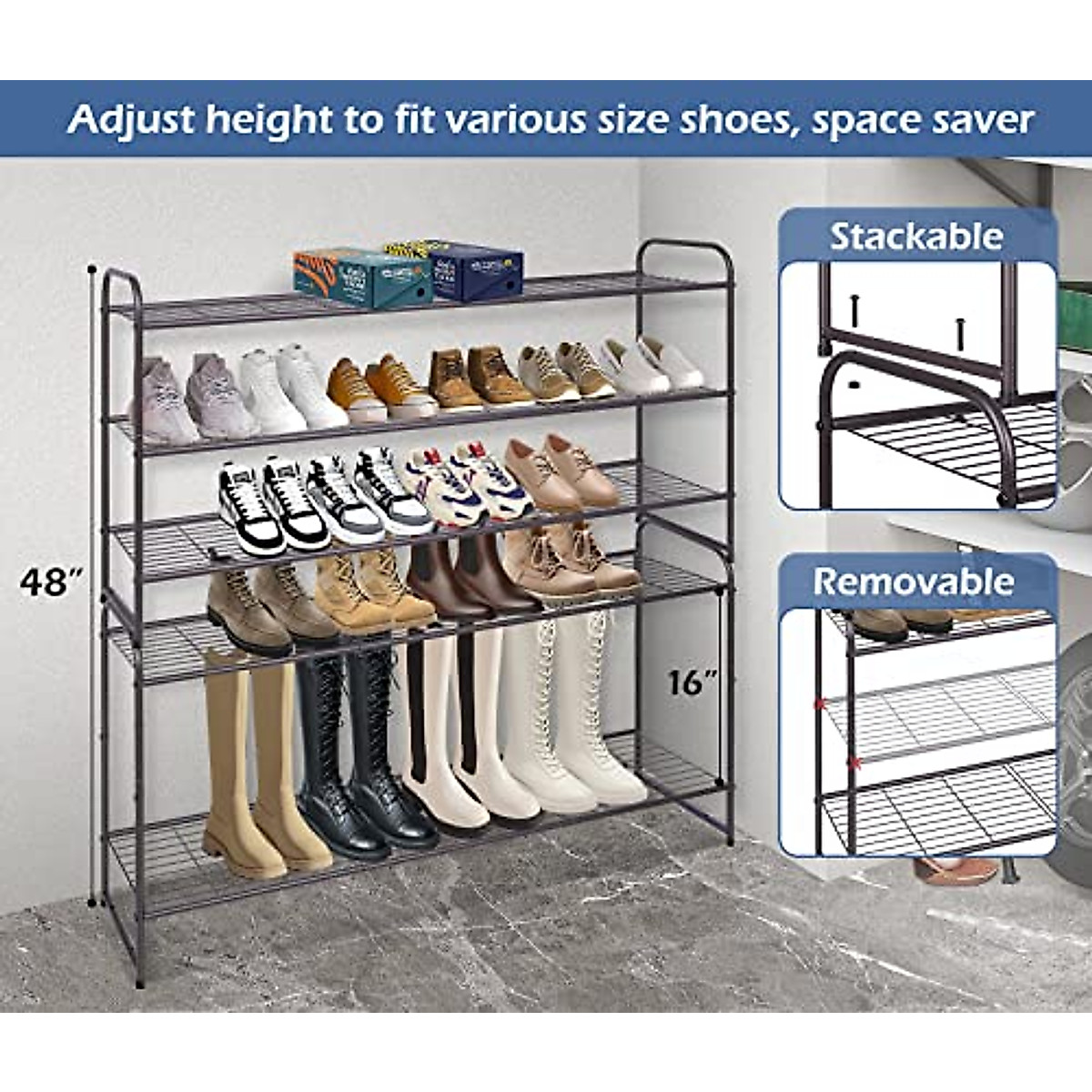 KEETDY Long 3-Tier Shoe Rack for Closet Floor Entryway, Wide Shoe Storage Organizer Stackable Metal Shoe Shelf for 24 Pairs Men Sneakers with Wire Grid for Bedroom, Bronze