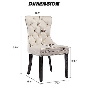 KCC Velvet Dining Chairs Set of 4 (Renewed), Upholstered High-end Tufted Dining Room Chair with Nailhead Back Ring Pull Trim Solid Wood Legs, Nikki Collection Modern Style for Kitchen, Beige