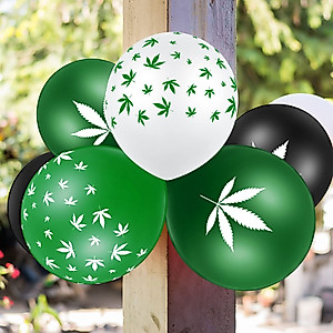 48 Pieces Weed Balloons Pot Leaf Balloons Weed Decor Leaf Print Balloons Themed Gifts for Hawaii Style Tropical Party Supplies Decorations