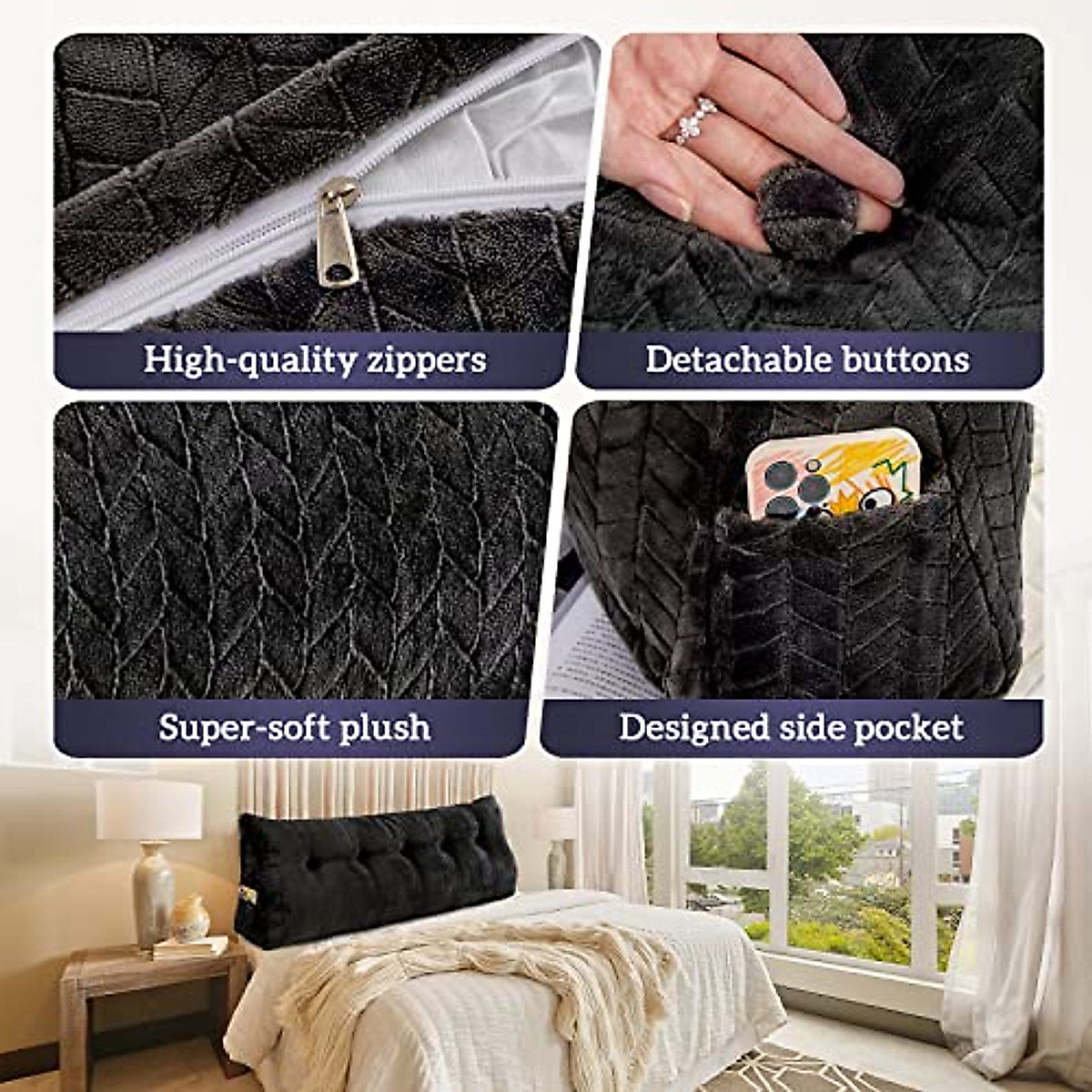 TerriTrophy Triangular Wedge Headboard Pillow Large Bolster Bed Rest Reading Pillow Backrest Positioning Support Bolster Cushion with Removable Cover