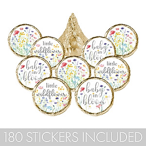 Little Wildflower Baby Shower Chocolate Kisses Candy Stickers, Baby in Bloom Decorations, She's a Wildflower Party Favor Stickers, It's a Girl Spring and Summer - 180 Count