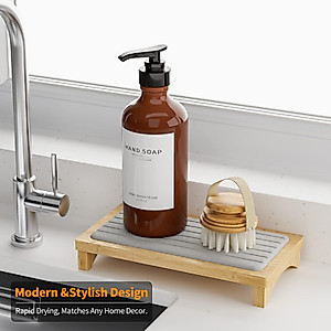Jadairy Instant Dry Sink Organizer Fast Drying Stone Sink Caddy Tray Kitchen Sponge Holder Soap Tray for Kitchen Sink (Bamboo)