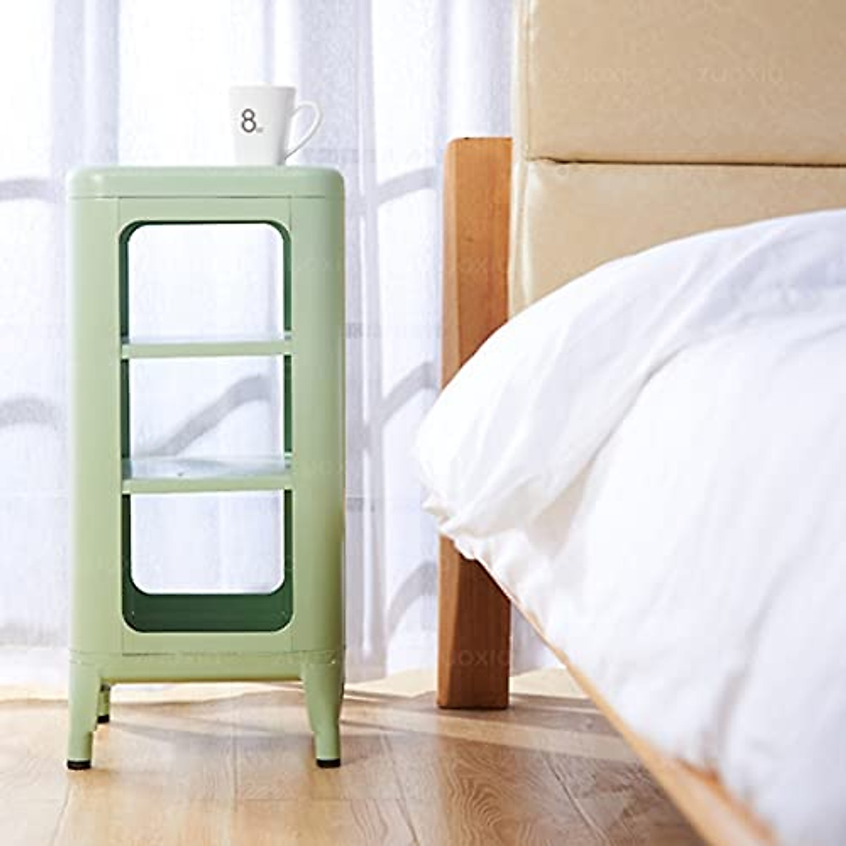Storage Newspaper Baskets Magazine Rack Bedroom Bedside Table Living Room Bay Window Bedside Cabinet Wrought Iron Rack (Color : Green, Size : 292965cm)