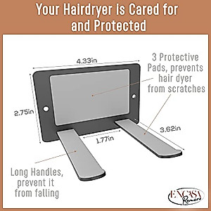 EnCasa Romero Hair Dryer Holder - Wall Mounted Hanger for Blow Dryers & Hair Dryers and Power Cord - Dual Mounting Option with Self Adhesive Strips and Screws Compatible with Dyson & Most Hairdryers