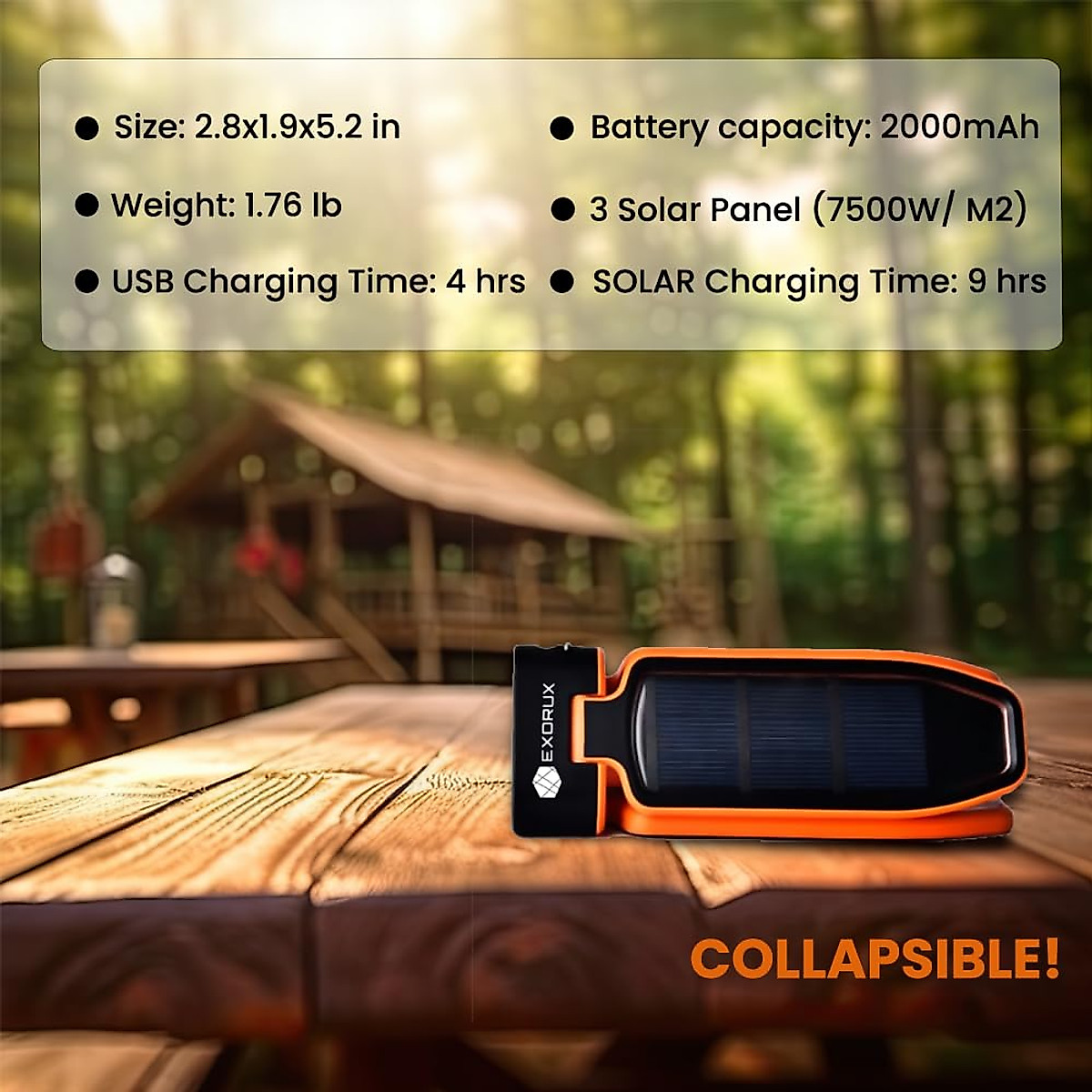 EXORUX 3in1 Solar Camping Lantern/Outdoor Tent Flashlights for Camping, Collapsible Clover Style LED Emergency Light, USB Fast Rechargeable Solar Lantern for Power Outages, Hanging Camping Flashlight