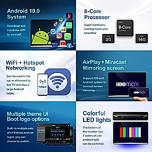 13.3 Inch 4K Upgrade 8Core Android 10.0 Multifunction Car TV Headrest Monitor Tablet Touch Screen Support 1080P Headset WiFi/Bluetooth/HDMI in+Out/FM/Mirror Link Video Player (2G ram 16G ROM (2PC))