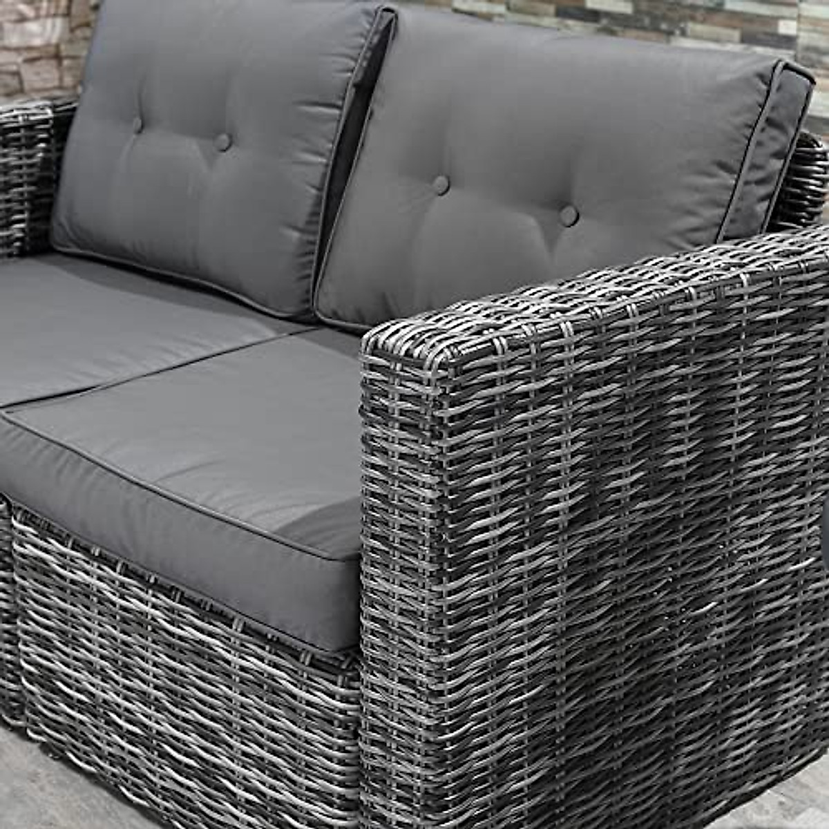 Outsunny 2 Piece Patio Wicker Corner Sofa Set, Outdoor PE Rattan Furniture, with Curved Armrests and Padded Cushions for Balcony, Garden, or Lawn, Lawn, Grey