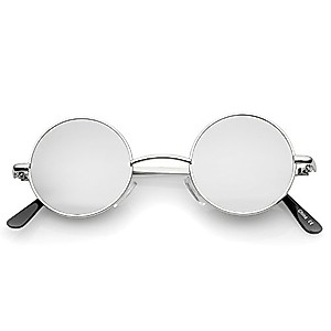 zeroUV Small Retro Lennon Style Colored Mirror Lens Round Metal Sunglasses 41mm (Silver/Silver Mirror)