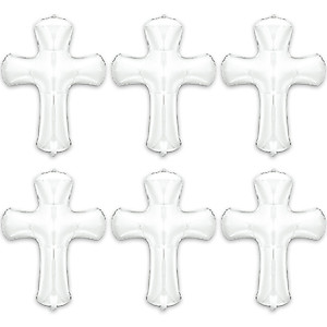 6 Pcs 34 Inch Cross Shape Balloon Jumbo Baptism Balloons Christmas Large Memorial Balloons Communion Christening Religious Foil Balloon Foil Party Balloon for Xmas Home Outdoor Decorations (White)