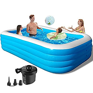 SOARRUCY Inflatable Pool-Swimming Pools for Kids & Adults, Above Ground Pool 120''x72''x26'' Oversized Thickened Family Blow Up Kiddie Pool, with Electric Air Pump Backyard, Garden