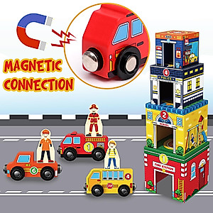 Atoylink Toddler Sorting and Stacking Toys with Magnetic Wooden Cars & Community Helpers, Baby Number Blocks Nesting Boxes Preschool Learning Montessori Toys for 1 2 3 Year Old Boys Girls Gift