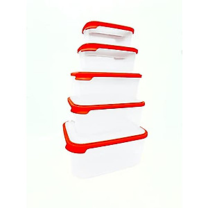 HELSIM Red 10-Piece Containers Set with Lids for Storage, Lunch, and Meal Prep, Dishwasher & Microwave Safe