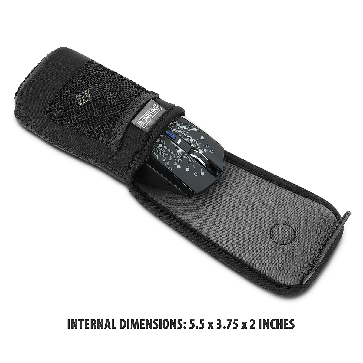 ENHANCE Universal Gaming Mouse Travel Case with Carabiner Clip & Accessory Pouch for Logitech G602 , SteelSeries Rival 600 , Razer DeathAdder & More eSports Wired and Wireless Mice - Black