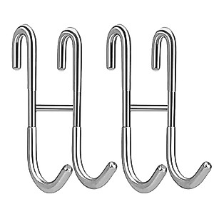 Haitis 2 Pack Over Shower Glass Door Hooks, Polished Silver, SUS 304 Stainless Steel Rack Hooks, Bathroom Frameless Drilling-Free Hanger, for Bathing Suits, Robe, Towel, Squeegee, Loofah, Shaver