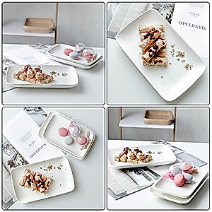 Foraineam Set of 8 Pieces 8 Inch Rectangular Porcelain Platters Dessert, Appetizer, Salad Plates White Serving Trays