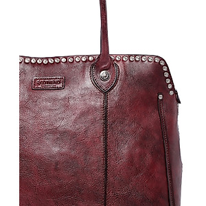 OLD TREND Genuine Leather Soul Stud Satchel Tote Bag Office Daily Handbage (Rusty Red)