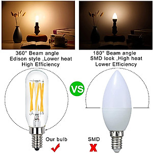 Raheem T8 LED Bulb, E12 Dimmable LED Bulb, 110v 600Lumens 3000k 60W Equivalent, Clear Glass Tubular Light Bulb, Best Replacement for Incandescent Bulb, Candelabra LED Bulbs, 10 Pack (Warm White)