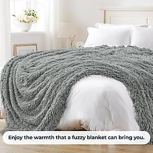 XYYZYZ Super Fluffy Throw Blanket, Faux Fur Fuzzy Blanket for Couch Sofa Bed, 50x60 Inches, Grayish Blue