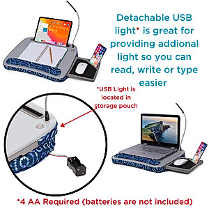 BIRDROCK HOME Deluxe Lap Desk with Pillow Cushion and Wrist Rest | USB Light and Mouse Pad | Fits Laptops Up to 15" | Tablets Up to 9.6" | Blue Tiedye Sunburst Pattern | Laptop Stand Accessories