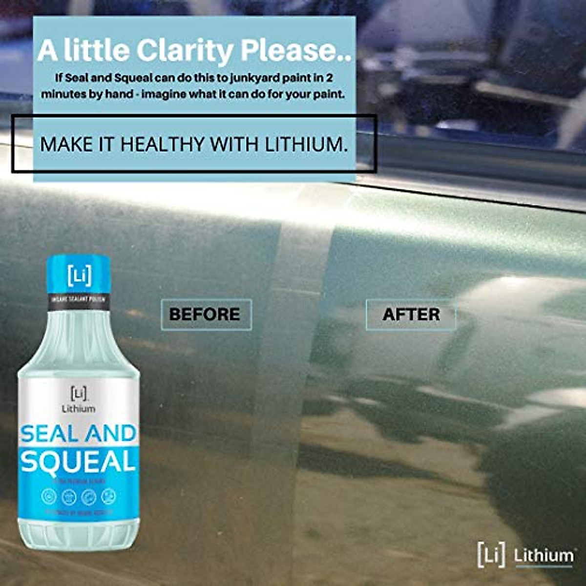 Lithium Seal and Squeal Paint Sealant/Polish - Incredible Shine and Lasting Protection - Curable Amino Functional Polymers Fused with Si02 Ceramic Nano Technology -Lasts for up to 12 Months (16 oz)