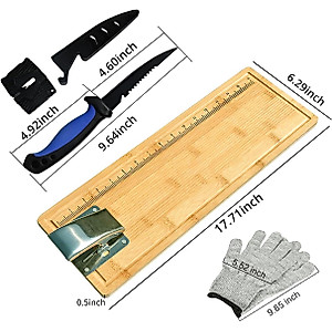 MAVOTER 18" Bamboo Fish Cutting Board - Fish Cleaning Board, Fish Measure Board - Anti slip, Including Fish Fillet Knife, Clamp, Sharpener,Gloves