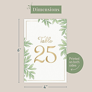 Rileys & Co Large Wedding Table Number Cards 1-25 and Head Table Sign, Double-sided Gold Foil Print and Elegant Leaf Design for Wedding Receptions, Parties, and Events, 26 Pieces, 4x6 Inches