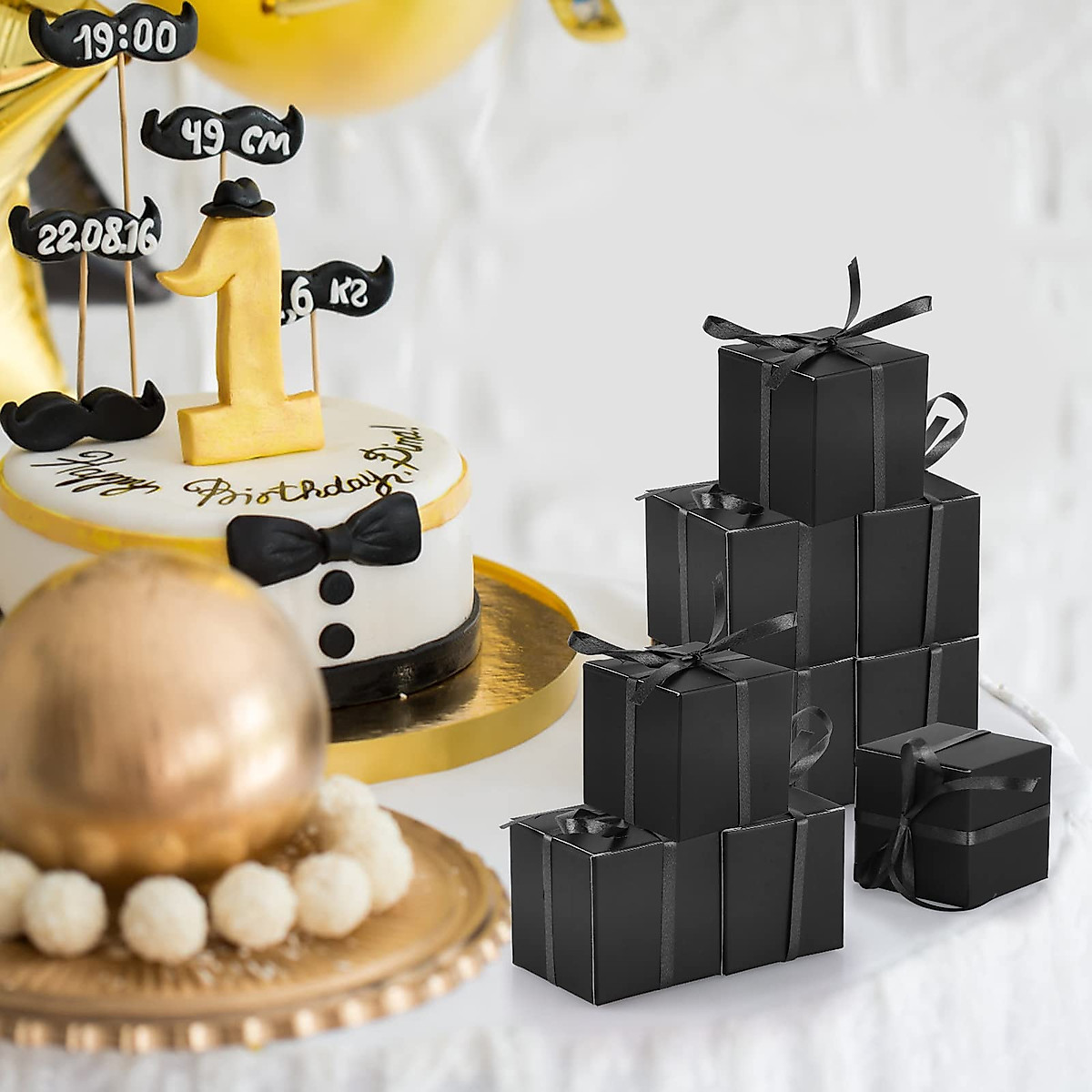 Hooqict Small Gift Boxes for Presents 100pcs 2x2x2 inches Black Favor Boxes Paper Gift Boxes with Ribbons Candy Boxes Party Favors for Wedding Baby Shower Birthday Party Ornament