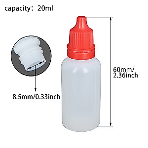 Bettomshin 5Pcs Wide Mouth Reagent Bottles, 60x26x8mm/2.36x1.02x0.31(LxODxID) 20ml PE Plastic Liquid Sealing Bottle, Cylinder Light Mouth Container Lab Sample Storage White Translucent with Red Cap