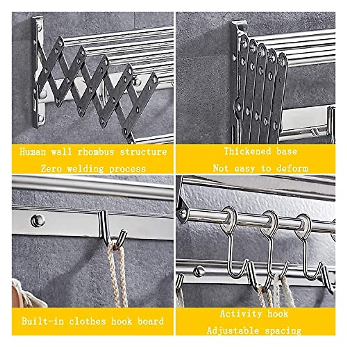 XMCX Retractable Wall Mounted Drying Rack Clothes Drying Rack Laundry Hanger with Hooks Foldable Clothes Dry Rack Space Saving Retractable Rack Easy Storage (Size : 60cm)