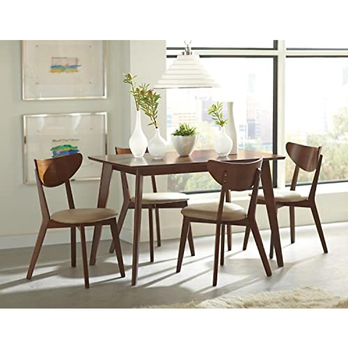 Coaster Furniture Kersey Mid Century Modern Upholstered Dining Chairs (Set of 2) Curved Back Tan Faux Leather Polyurethane Chestnut Brown 103062
